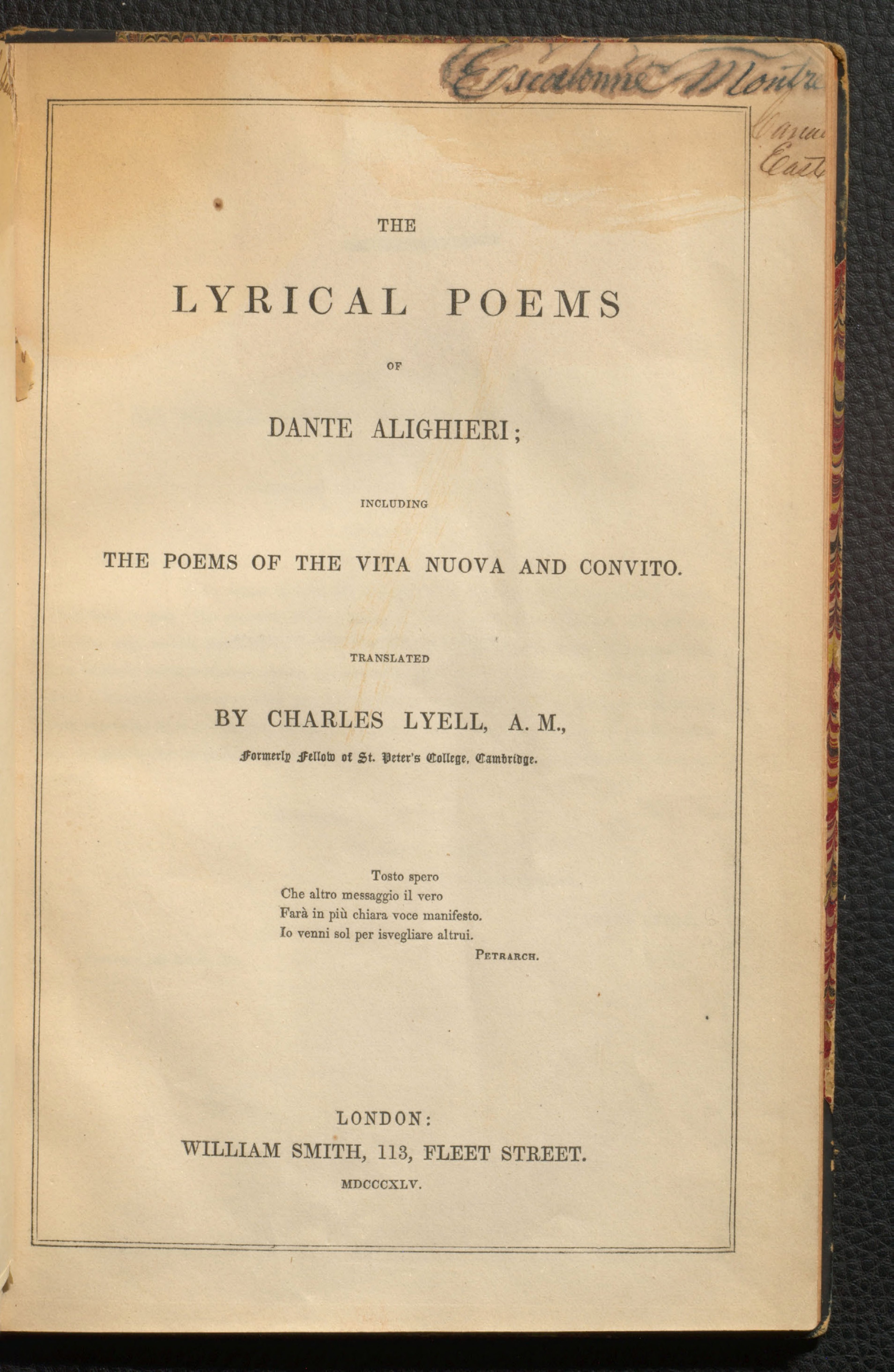 The Lyrical Poems of Dante Alighieri Translated by Charles Lyell ...